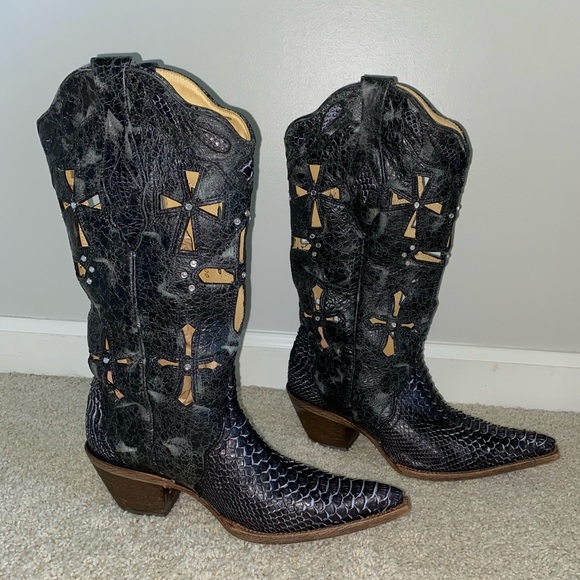 Corral | Shoes | Corral Black Real Python Cowgirl Boots W Cutouts ...